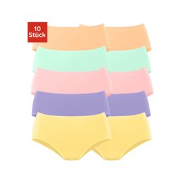 Hüftslip Petite Fleur, Damen, Gr. 32/34, bunt (lila, rosa, orange, grün, gelb), Single Jersey, Obermaterial: 95% Baumwolle, 5% Elasthan, unifarben, Unterhosen, aus elastischer Baumwolle