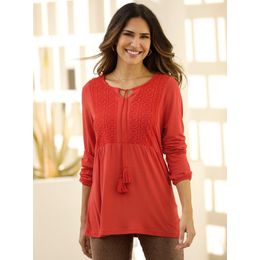 Tunikashirt Classic Basics "Tunikashirt", Damen, Gr. 38, orange (terra), 100% Viskose, Spitze:50% Baumwolle, 50% Polyamid, unifarben, Rundhals, Shirts