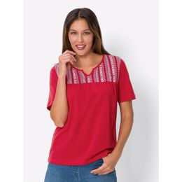 Tunikashirt Classic Basics "Shirttunika", Damen, Gr. 40, rot (erdbeere, ecru, bedruckt), 100% Baumwolle, ethno, gemustert, mehrfarbig, Rundhals, Shirts