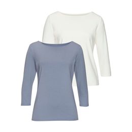 3/4-Arm-Shirt Lascana, Damen, Gr. 36/38, blau (hellblau, creme), Single Jersey, Obermaterial: 50% Baumwolle, 45% Modal (TENCEL&trade;), 5% Elasthan, unifarben, Basic, bequem, U-Boot-Ausschnitt, Shirts 3/4-Arm-Shirt, aus elastischer Baumwoll-Modal-Qualit&auml;t