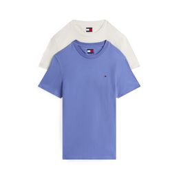 Rundhalsshirt Tommy Jeans "TJM XSLIM 2PACK JERSEY TEE EXT", Herren, Gr. 4XL, weiß (ancient weiß, soft sapphire), Single Jersey, Obermaterial: 100% Baumwolle, slim fit normal, Rundhals, eingesetzt abgesteppte Kante, Shirts, Logostickerei, 2Pack