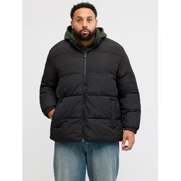 Jack & Jones PlusSize Steppjacke "JJMAZE PUFFER COLLAR PLS", Herren, Gr. 3XL, schwarz, Web, Obermaterial: 100% Polyester, JACK & JONES PLUSSIZE, colorblocking, regular fit, Jacken Steppjacke