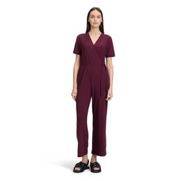 Overall Cartoon "Damen Jumpsuit mit Bindegürtel", Damen, Gr. 34, Normalgrößen, lila (schwarz aubergine), Obermaterial: 95% Polyester, 05% Elasthan., loose fit, Wasserfallausschnitt, Overalls, Design