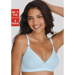Soft-BH Petite Fleur, Damen, Gr. 70, Cup A, bunt (pfirsich, air, limette), Jersey, Obermaterial: 75% Baumwolle, 15% Elasthan, 10% Polyester, Basic, BHs, ohne Bügel im attraktiven 3er Pack aus Baumwolle, Basic