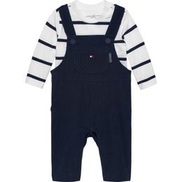 Langarmshirt & Hose Tommy Hilfiger "BABY CORD DUNGAREE SET", Jungen, Gr. 86, schwarz night navy, Jersey, Obermaterial: 100% Baumwolle, gestreift, unifarben, KOB Set-Artikel, für Babys