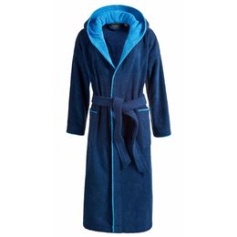 Unisex-Bademantel Egeria "Cairo, ideal f&uuml;r Sauna & Spa, Hotelbademantel, Morgenmantel" Gr. M, blau (dunkelblau), L:120cm, Walkfrottee, Hausm&auml;ntel, mit Kapuze, Doubleface Optik