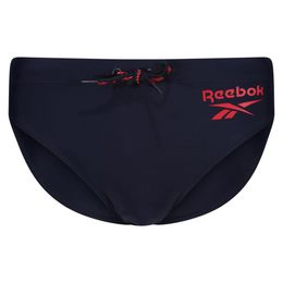 Badeslip Reebok ""Wells"", Damen, Gr. L, N-Gr, blau (vector navy), Microfaser, Elasthan, Polyamid, Polyester, unifarben, Badehosen, mit Kordel, mit Logoschriftzug, kurz, basic, bequem, schnell trocknend