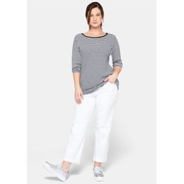 3/4-Arm-Shirt sheego "3/4-Arm-Shirt", Damen, Gr. 44/46, blau (marine), 100% Baumwolle, gemustert, mehrfarbig, Rundhals, Shirts 3/4-Arm-Shirt