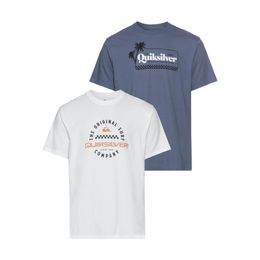 T-Shirt Quiksilver "POST IT ROKELIA SHORT SLEEVE PACK YM", Jungen, Gr. S, wei&szlig; (wei&szlig;, blau), Obermaterial: 100% Baumwolle, Shirts T-Shirt, Doppelpack T-Shirt mit Print