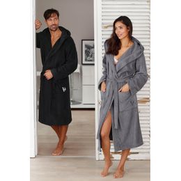Unisex-Bademantel Bruno Banani "Robby, ideal f&uuml;r Sauna & Spa, Standardl&auml;nge & &Uuml;berl&auml;nge" Gr. S, schwarz, L:120cm, Walkfrottee, Hausm&auml;ntel, Damen & Herren Badem&auml;ntel, Baumwolle, mit Taschen, Sauna, XS-3XL