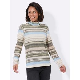 Rollkragenshirt Casual Looks "Rollkragen-Shirt", Damen, Gr. 36, blau (eisblau, sesam, bedruckt), 50% Baumwolle, 50% Modal, gemustert, gestreift, mehrfarbig, Shirts