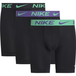 Boxer NIKE UNDERWEAR "BOXER BRIEF LONG 3PK", Herren, Gr. S, blk grn shck, wild vlet, blk txtrd wb, Jersey, Obermaterial: 92% Polyester, 8% Elasthan, kontrastfarbene Details, unifarben, körpernah, Unterhosen, mit Elastikbund mit Nike Logo-Schriftzug