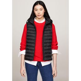 Steppweste Tommy Hilfiger "LW PADDED GLOBAL STRIPE VEST", Damen, Gr. XL (42), schwarz, Web, Obermaterial: 100% Polyester, unifarben, Basic hüftlang, Westen Steppweste, Reißverschlusstaschen
