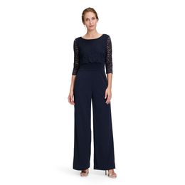 Overall Vera Mont "Damen Jumpsuit mit Spitze", Damen, Gr. 34, Normalgrößen, blau (night sky), Jersey, Obermaterial: 95% Polyester, 5% Elasthan. Futter: 100% Polyester., festlich, gerade, U-Boot-Ausschnitt, Overalls, Spitze