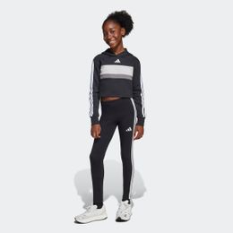 Trainingsanzug adidas Sportswear "JG 3S TIB FL ST", Jungen, Gr. 164, schwarz, wei&szlig;, grau two, Obermaterial: 70% Baumwolle, 30% Polyester. Obermaterial Hose: 93% Baumwolle, 7% Elasthan, Sportanz&uuml;ge Trainingsanzug