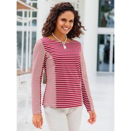 Langarmshirt Casual Looks "Shirt", Damen, Gr. 50, kirsche, elfenbein, geringelt, 100% Baumwolle, gemustert, gestreift, mehrfarbig, U-Boot-Ausschnitt, Shirts Langarmshirt