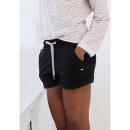 Shorts Lascana, Damen, Gr. 40/42, N-Gr, schwarz, Sweatware, Obermaterial: 60% Baumwolle, 40% Polyester, unifarben, bequem kurz, Hosen Shorts, mit Rippbündchen und Umschlagsaum, Loungewear