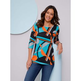 Longshirt Classic Basics "Longshirt", Damen, Gr. 38, blau (schwarz, t&uuml;rkis, bedruckt), 100% Baumwolle, gemustert, mehrfarbig, Rundhals, Shirts Longshirt