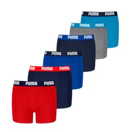 Boxershorts Puma "Puma BOYS EVERYDAY BASIC BOXERS 6P ECOM", Jungen, Gr. 158/164, blau (rot, blau), Obermaterial: 95% Baumwolle, 5% Elasthan, bedruckt, mehrfarbig, Unterhosen