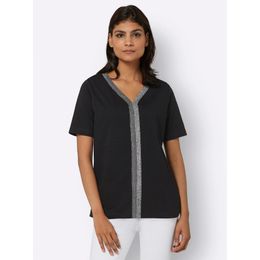 Kurzarmshirt Classic Basics "Kurzarm-Shirt", Damen, Gr. 40, schwarz, 100% Baumwolle, unifarben, V-Ausschnitt, Shirts