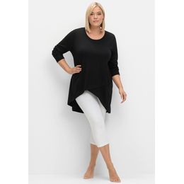 Longshirt sheego "Longshirt", Damen, Gr. 44/46, schwarz, 50% Baumwolle, 50% Modal, unifarben, Rundhals, Shirts Longshirt