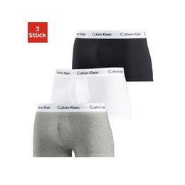 Trunk "Low Rise Trunk 3 PACK", Herren, Gr. S (5), 3 Stk., schwarz-weiß (grau, meliert, schwarz, weiß), Obermaterial: 95% Baumwolle, 5% Elasthan, Calvin Klein Underwear, Unterhosen, mit weißem Webbund