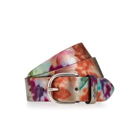 Lederg&uuml;rtel Mustang, Damen, Gr. 95, bunt (multicolour), Leder, G&uuml;rtel Lederg&uuml;rtel, Mit floralem Print und Schlie&szlig;e in poliertem Silber, 3,5 cm
