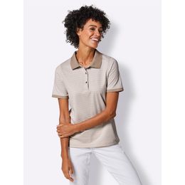 Poloshirt CREATION L PREMIUM "Lyocell-Baumwoll-Shirt", Damen, Gr. 40, beige (beige, wei&szlig;, geringelt), 67% Lyocell, 28% Baumwolle, 5% Elasthan, gemustert, gestreift, mehrfarbig, Shirts