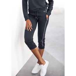 H.I.S. Caprihose H.I.S, Damen, Gr. 48/50, N-Gr, blau (marine), Interlock, Obermaterial: 60% Baumwolle, 40% Polyester, unifarben, Basic, bequem kniebedeckend, Hosen Caprihose, mit seitlichen Piping, Loungewear, Topseller