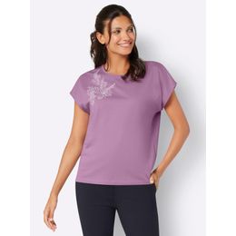 Kurzarmshirt Classic Basics "Kurzarm-Shirt", Damen, Gr. 38, lila (orchidee, ecru), 100% Baumwolle, bedruckt, gebl&uuml;mt, gemustert, Rundhals, Shirts