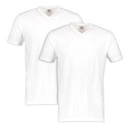 V-Shirt Lerros, Herren, Gr. M, weiß, Single Jersey, Obermaterial: 100% Baumwolle, unifarben, regular fit hüftbedeckend, V-Ausschnitt, Shirts, unifarben, 2-er Pack V-Shirt