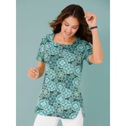 Longshirt Classic Basics "Longshirt", Damen, Gr. 38, gr&uuml;n (aqua, grasgr&uuml;n, bedruckt), 100% Baumwolle, gemustert, mehrfarbig, eckiger Ausschnitt, Shirts Longshirt
