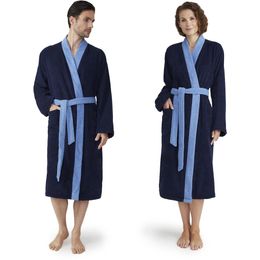 Möve Unisex-Bademantel MÖVE "Superwuschel Kimono mit Blende" Gr. M, deep sea, L:120cm, Walkfrottier, Hausmäntel, ideal für Sauna & Spa, Hotelbademantel