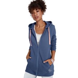Shirtjacke Casual Looks "Sweatjacke", Damen, Gr. 40, blau (jeansblau), 50% Baumwolle, 50% Polyester, unifarben, Shirts Shirtjacke