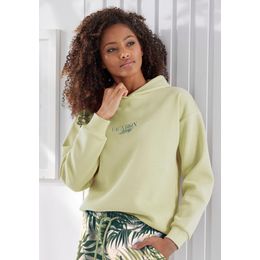 Hoodie Lascana, Damen, Gr. 32/34, gr&uuml;n, Sweatware, Obermaterial: 60% Baumwolle, 40% Polyester, bedruckt, unifarben, l&auml;ssig geschnitten normal, Rundhals, Rippb&uuml;ndchen, Sweatshirts Hoodie, Kapuzensweatshirt, Loungeshirt mit Frontprint, Loungewear