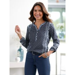 Print-Shirt Classic Basics "Druck-Shirt", Damen, Gr. 38, blau (marine, bleu, bedruckt), 100% Baumwolle, gemustert, mehrfarbig, Rundhals, Shirts