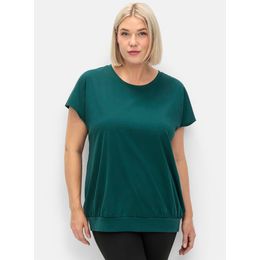Funktionsshirt sheego "Funktions-Shirt", Damen, Gr. 44/46, blau (petrol), 73% Baumwolle, 27% Polyester, unifarben, Rundhals, Shirts Funktionsshirt