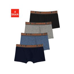H.I.S. Boxer H.I.S "Boxershorts f&uuml;r Jungen", Jungen, Gr. 122/128, 4 Stk., blau (navy, grau, meliert, blau, meliert, schwarz), Jersey, Obermaterial: 95% Baumwolle, 5% Elasthan, unifarben, k&ouml;rpernah, Unterhosen, mit meliertem Logo Webbund