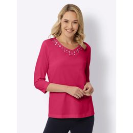 3/4-Arm-Shirt Classic Basics "3/4-Arm-Shirt", Damen, Gr. 38, pink, 100% Baumwolle, bedruckt, gemustert, mehrfarbig, metallic, V-Ausschnitt, Shirts 3/4-Arm-Shirt