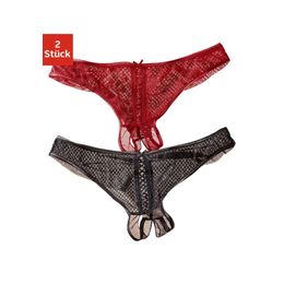 String-Ouvert Petite Fleur Gold, Damen, Gr. 56/58, 2 Stk., rot (rot, schwarz), Netz, Obermaterial: 90% Polyamid, 10% Elasthan, Unterhosen, vorne mit sexy Schnür-Optik