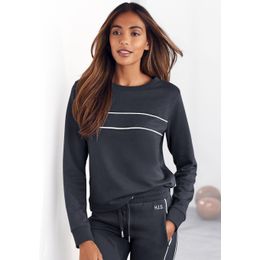 H.I.S. Sweatshirt H.I.S, Damen, Gr. 32/34, blau (marine), Interlock, Obermaterial: 60% Baumwolle, 40% Polyester, unifarben, Basic, bequem hüftlang, Rundhals, Bündchen, Sweatshirts, mit Piping auf der Brust, Loungewear