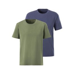 T-Shirt John Devin "mit Slub-Garn Struktur", Herren, Gr. S (44/46), grün (khaki, blau), Slub, Obermaterial: 100% Baumwolle, meliert, bequem, Rundhals, abgesteppte Kante, Shirts, aus leichter, strukturierter Baumwollqualität - im 2er-Sparpack