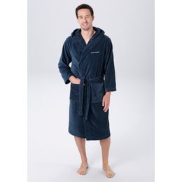 Unisex-Bademantel Bruno Banani "Daniel, ideal für Sauna & Spa, Hotelbademantel, Morgenmantel" Gr. S, blau, S, Veloursfrottier, Hausmäntel, Damen & Herren Bademantel, lang, mit Taschen, S-5XL