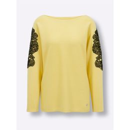 CREATION L PREMIUM Witt Damen 3/4-Arm-Pullover im Seide-Kaschmir-Mix, zitrone-schwarz, Gr&ouml;&szlig;e 38