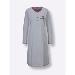 Comtessa Damen Sleepshirt mit Knopfleiste, grau-meliert-rot, Gr&ouml;&szlig;e 52/54