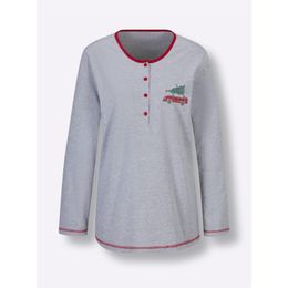 Comtessa Damen Schlafanzug mit platziertem Druck, grau-meliert-rot, Gr&ouml;&szlig;e 36/38