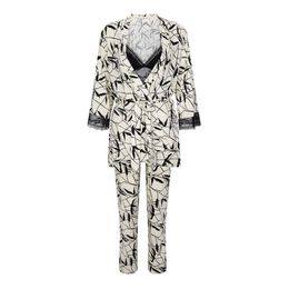 Goldenbay Sleepwear-Set ' Kimono, Bralet & Pants Petunia ' Damen Gr&ouml;&szlig;e L schwarz / offwhite Winterkleid