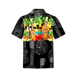 Hawaiihemdshop.de Hemd 'Hawaiihemd Hawaiian Ukulele' Herren Gr&ouml;&szlig;e S schwarz