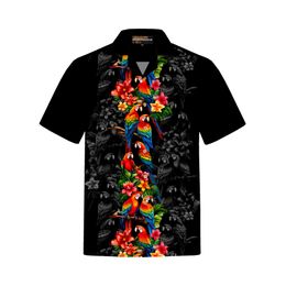Hawaiihemdshop.de Hemd 'Hawaiihemd Parrots Elegance' Herren Gr&ouml;&szlig;e S schwarz