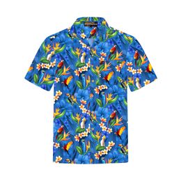 Hawaiihemdshop.de Hemd 'Hawaiihemd "Flower Parrots (blue)"' Herren Gr&ouml;&szlig;e S blau